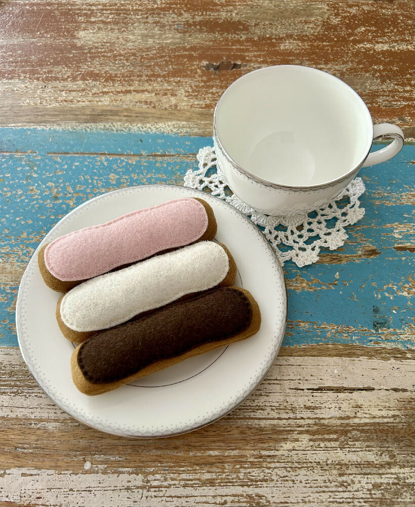 Felt eclairs, dessert felt play food