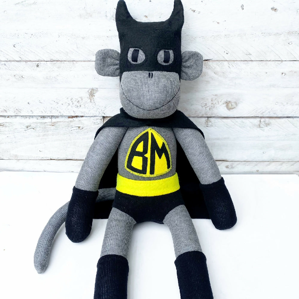 Batmonkey the Sock Monkey - Superhero - MADE TO ORDER soft toy