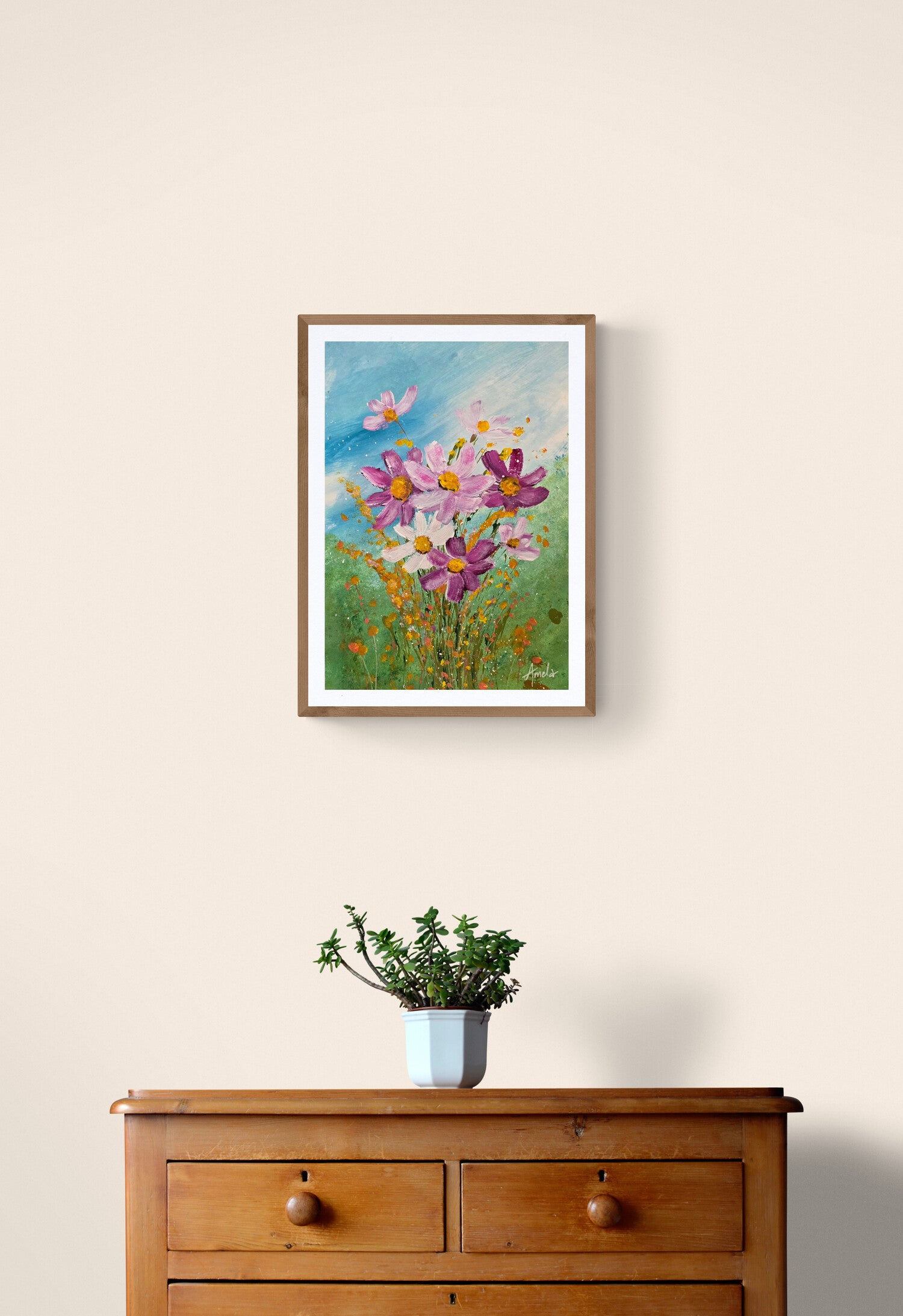 October Birthday - 'Cosmos' Original Artwork on Watercolour Paper 21 x