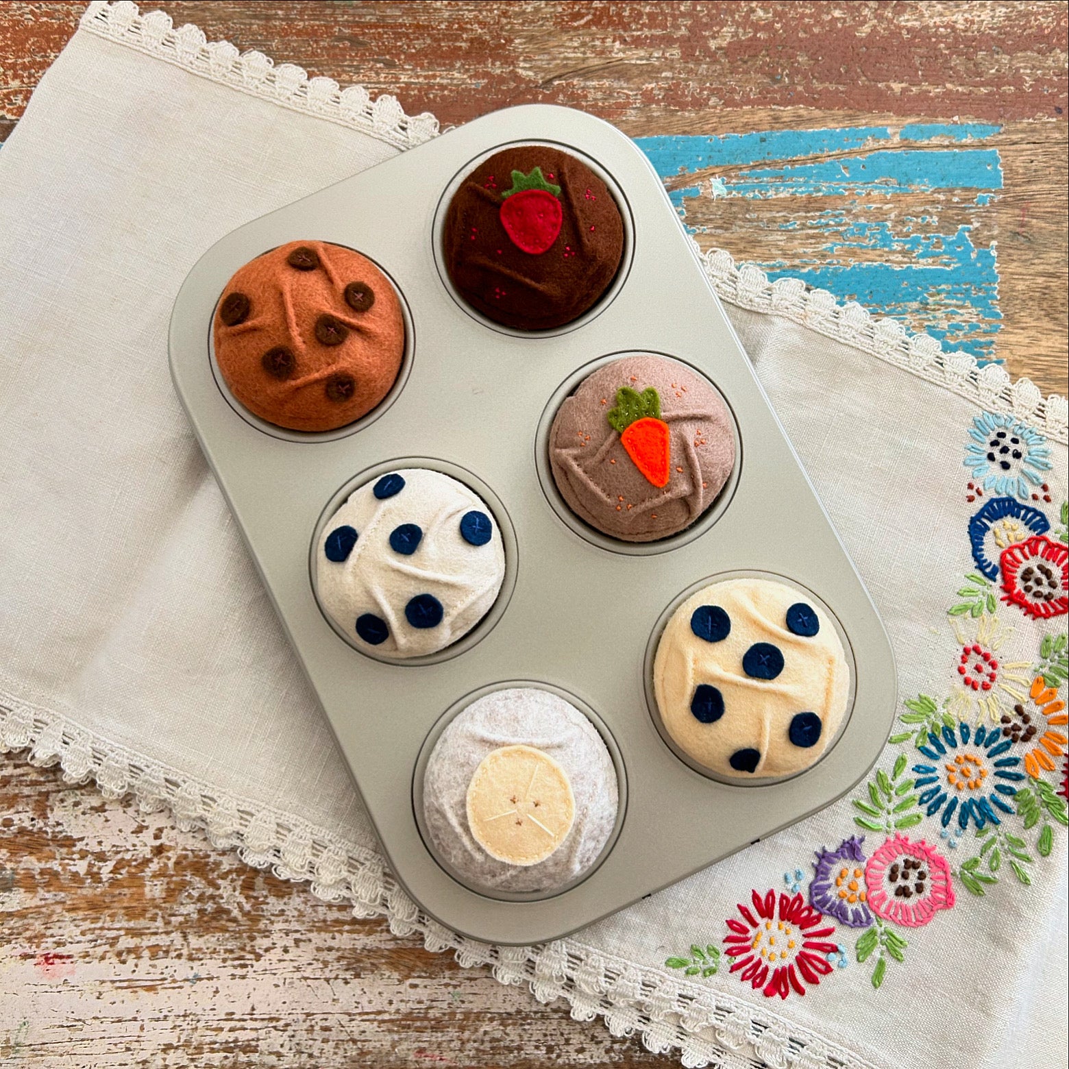 Felt Muffins Play Food Set, Pretend Kitchen Toy, Handmade Felt Bakery,