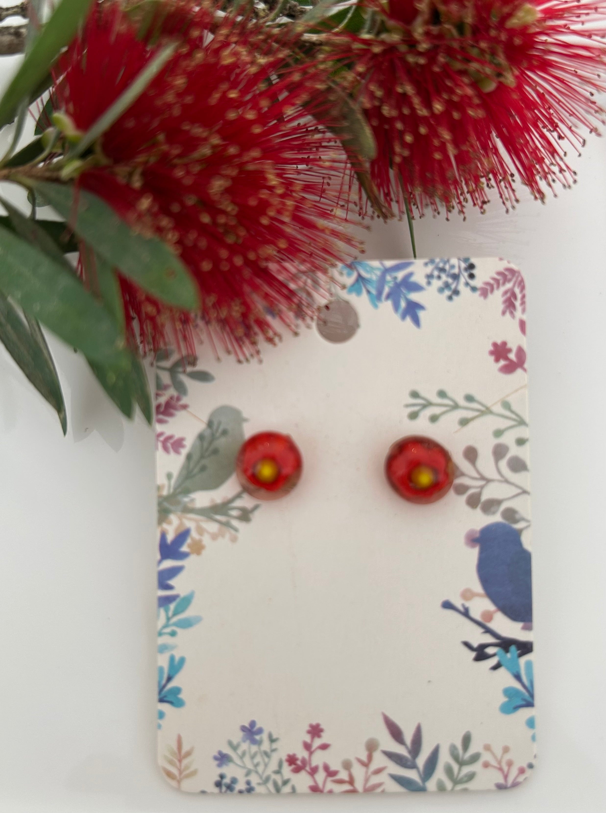 Fused Glass Dahlia Millefiore Earrings