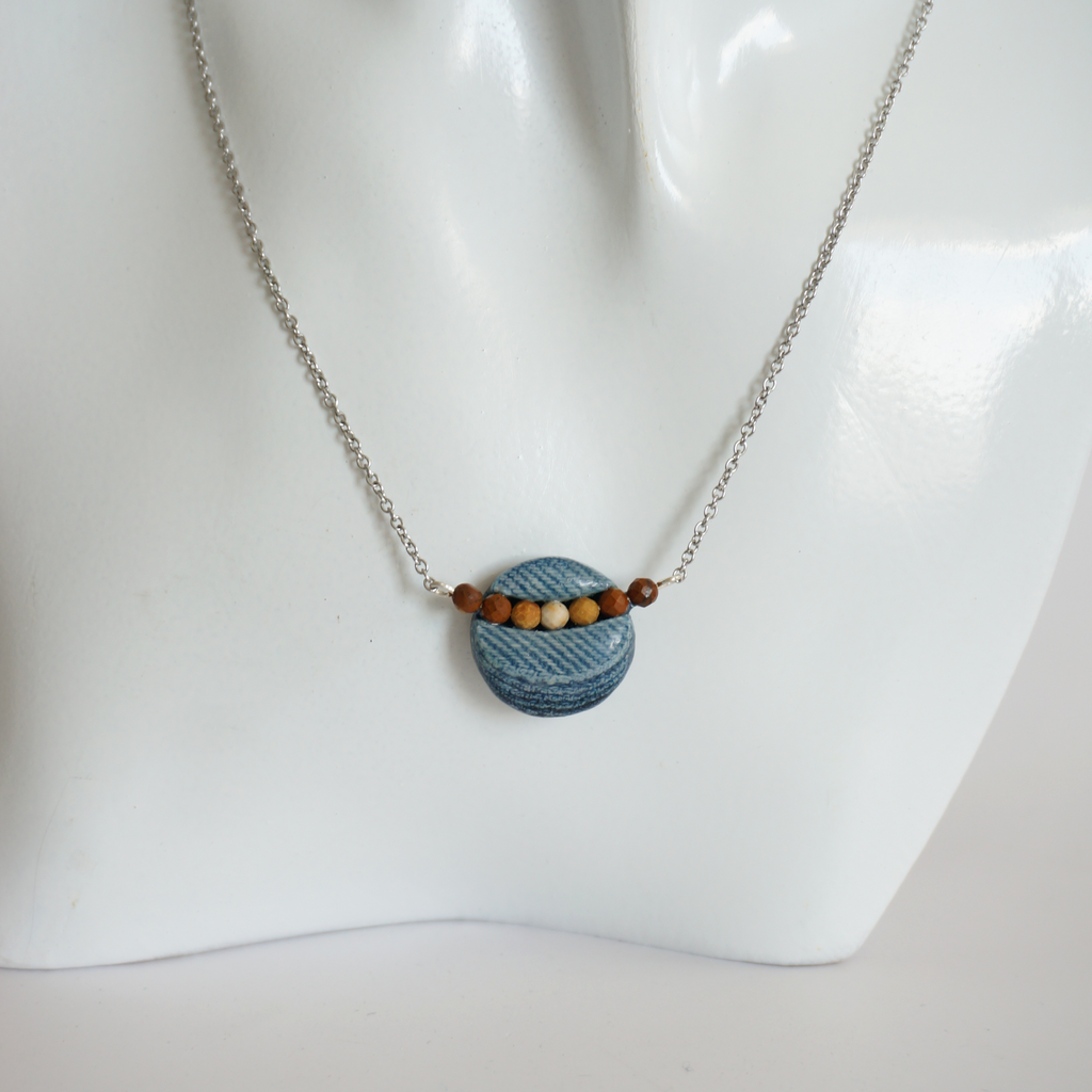 Denim and Jaspar Stone Beads Necklace