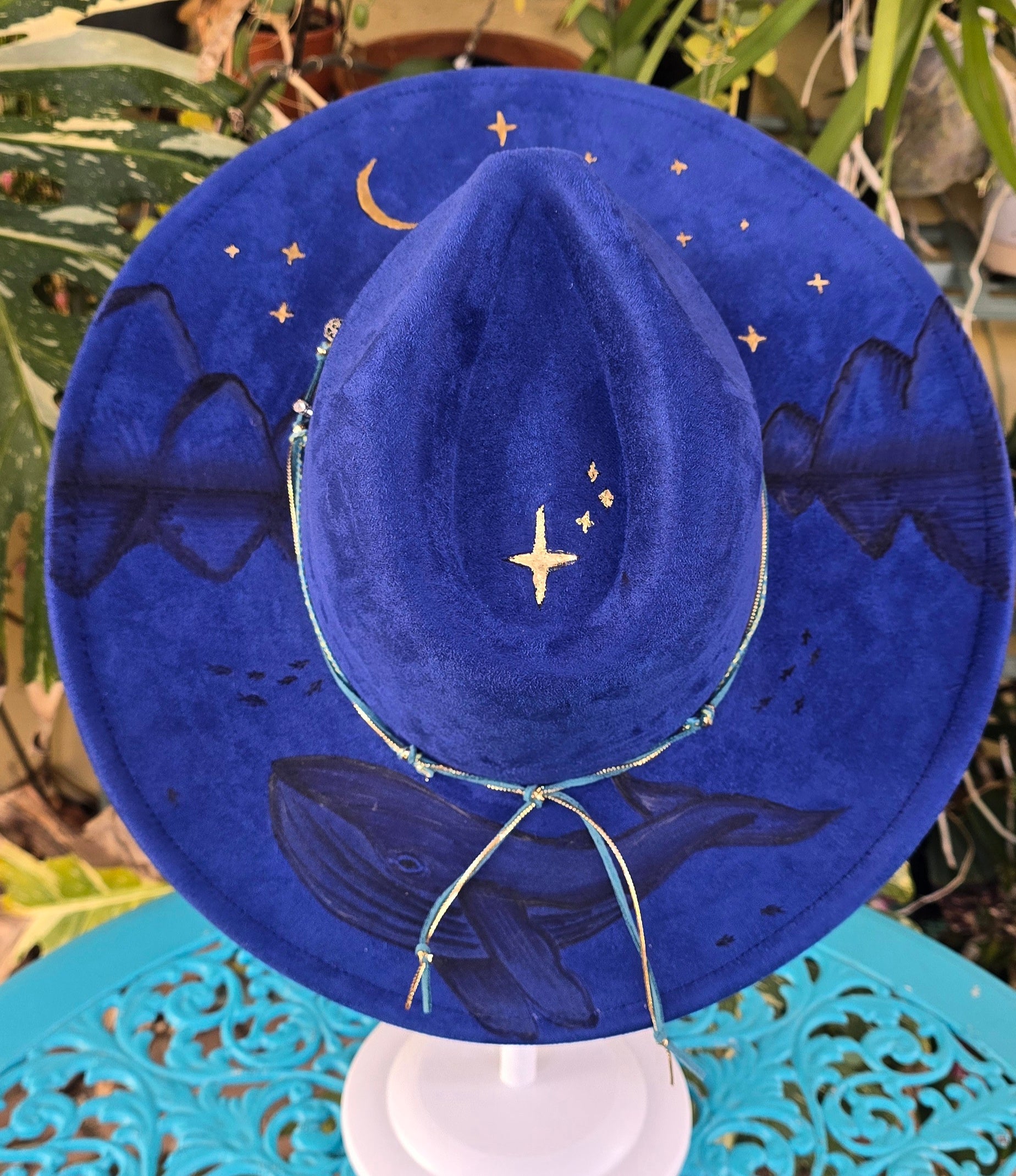 Hand Burnt Whale Fedora hat– Glow in Dark Ocean Theme