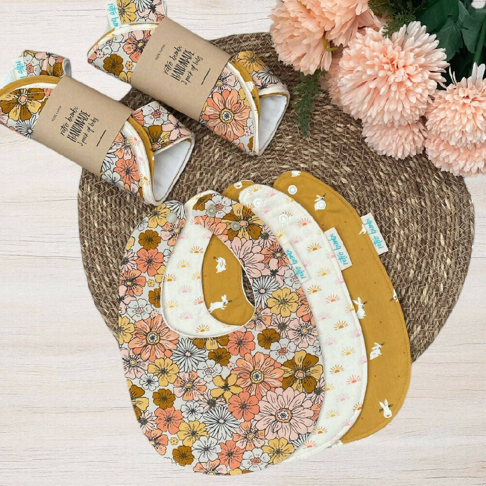 3 Dribble Bib Bundle - Retro Floral - Baby Bibs