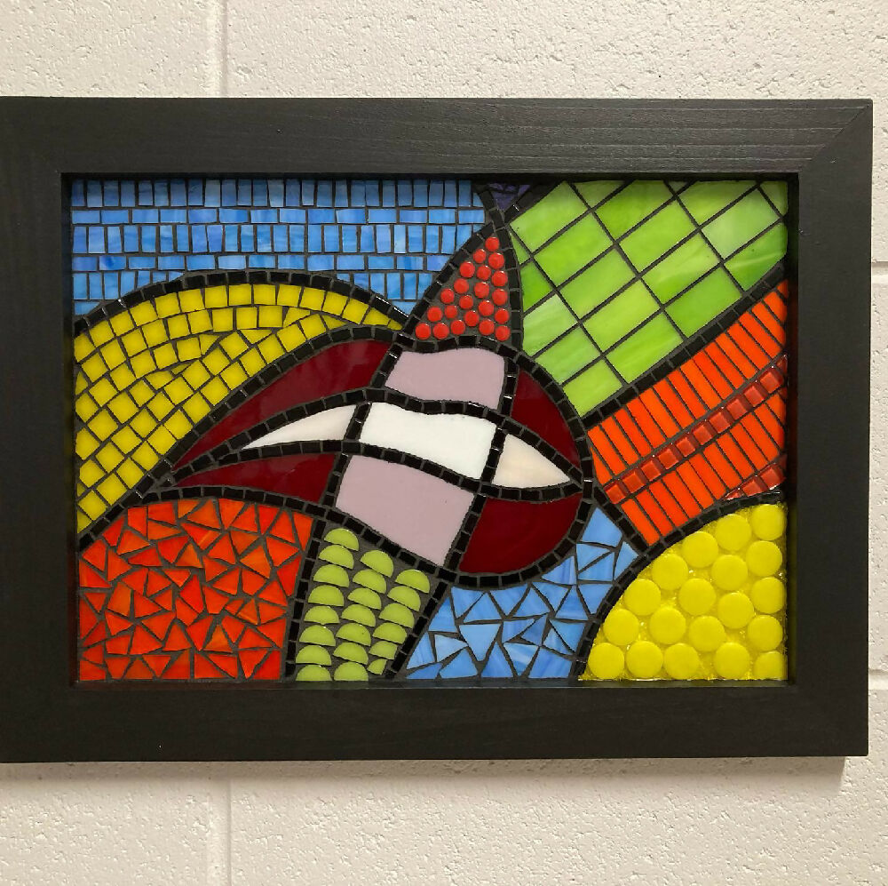 'LIPS' Pop Lips Framed Stained Glass Mosaic