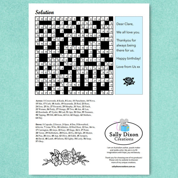 DIGITAL - Personalised Custom Crossword - Printable PDF
