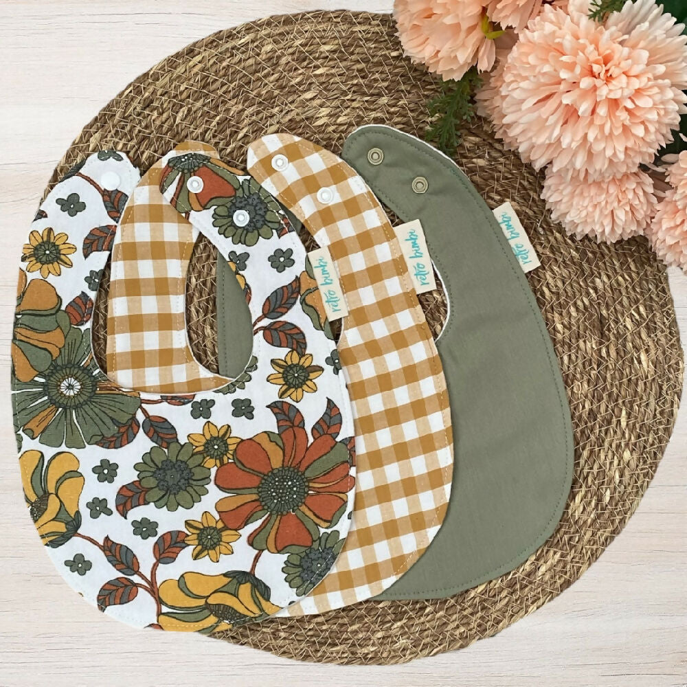 3 Dribble Bib Bundle - Retro Green Floral