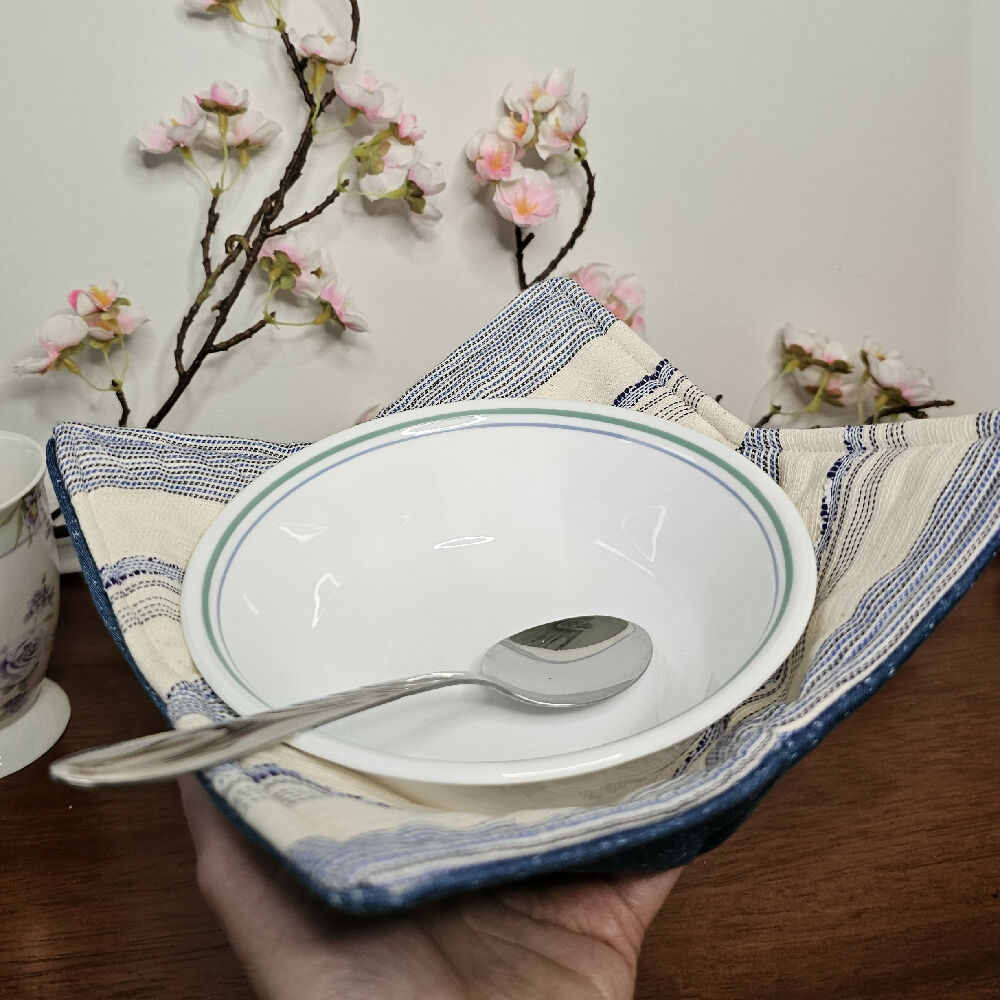 Hot/Cold Cozy Bowls - Blue & Cream Stripes