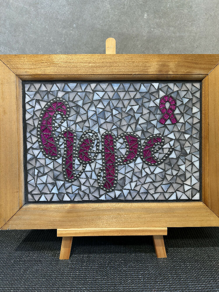 Stained Glass Framed Mosaic 'HOPE' Breast Cancer Tribute