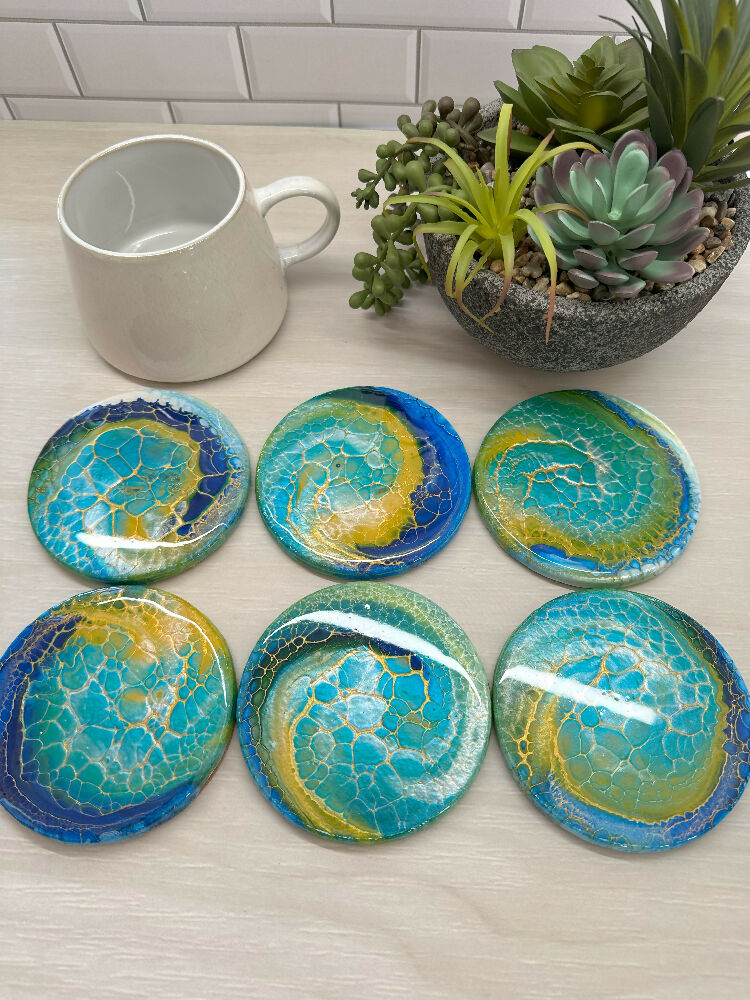 Ocean Inspired Resin-coated Coasters - Set of 6