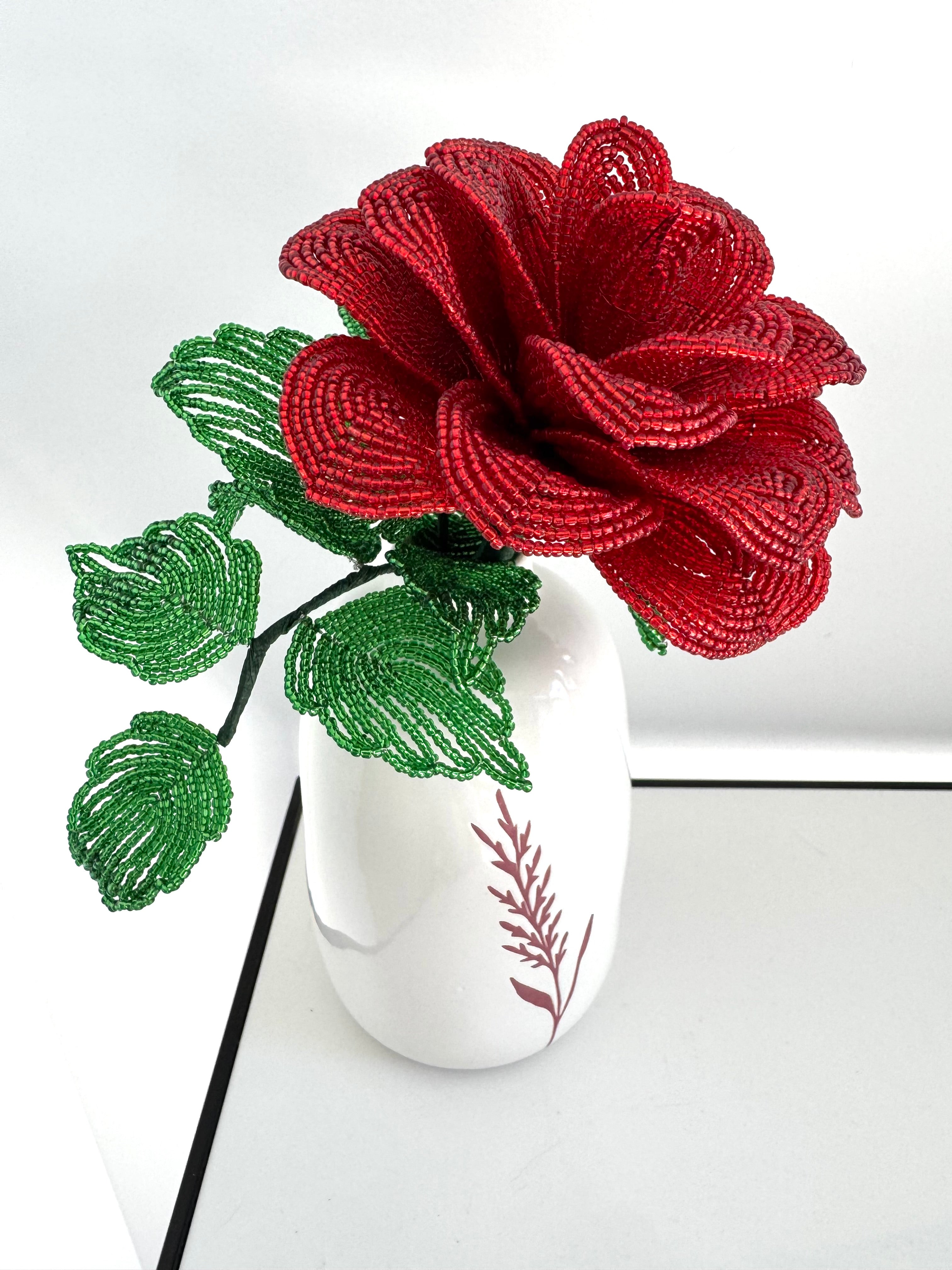 French-beaded Red Rose flower