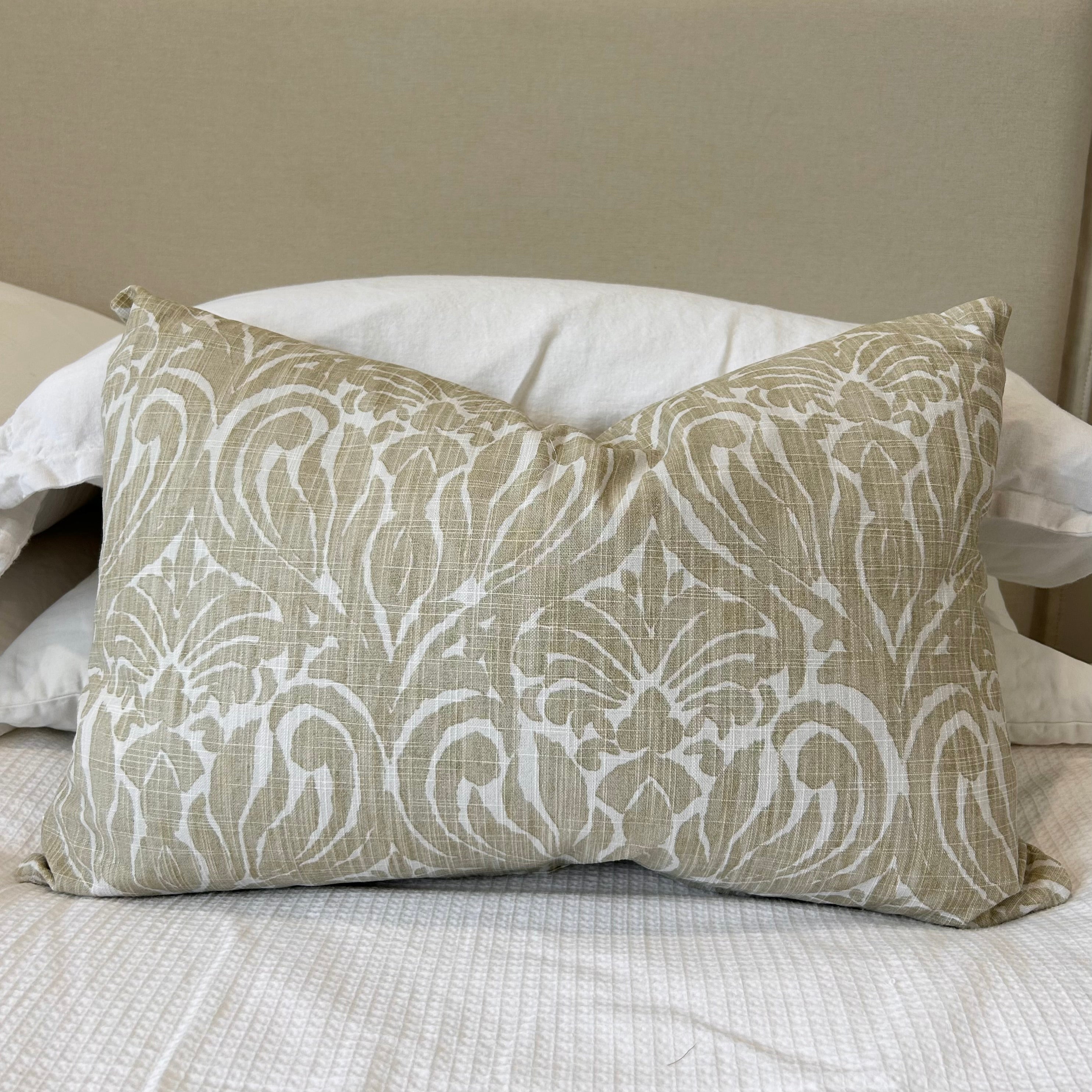 Pair of Rectangular Cushion Covers - Sandy Beige Damask Print