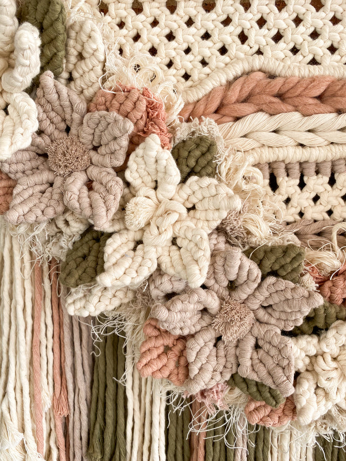 Large Macrame Floral Wall Hanging - Neutral Colours