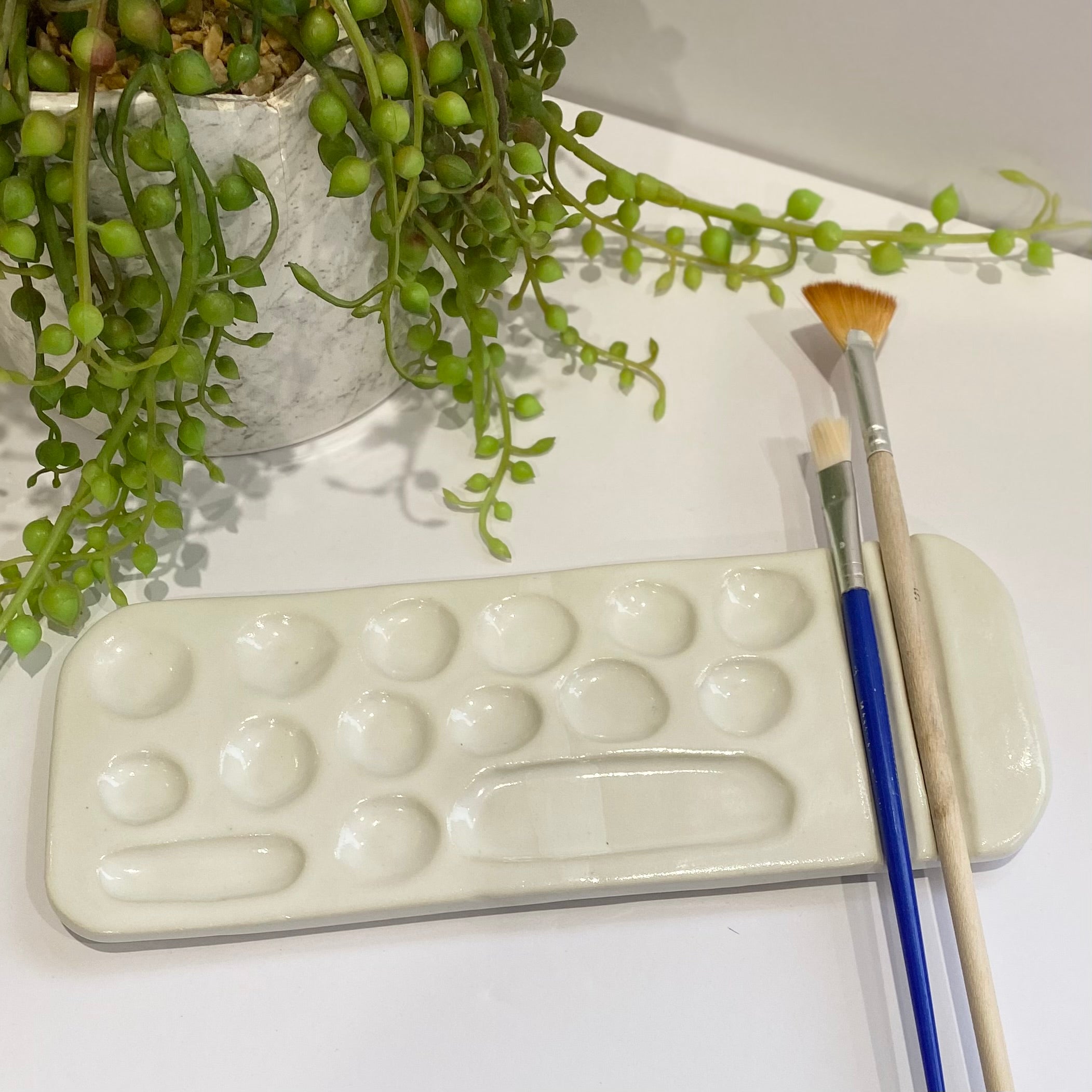 Rectangle Paint Palette with Brush Rest|Elaine OrderHandmade Pottery