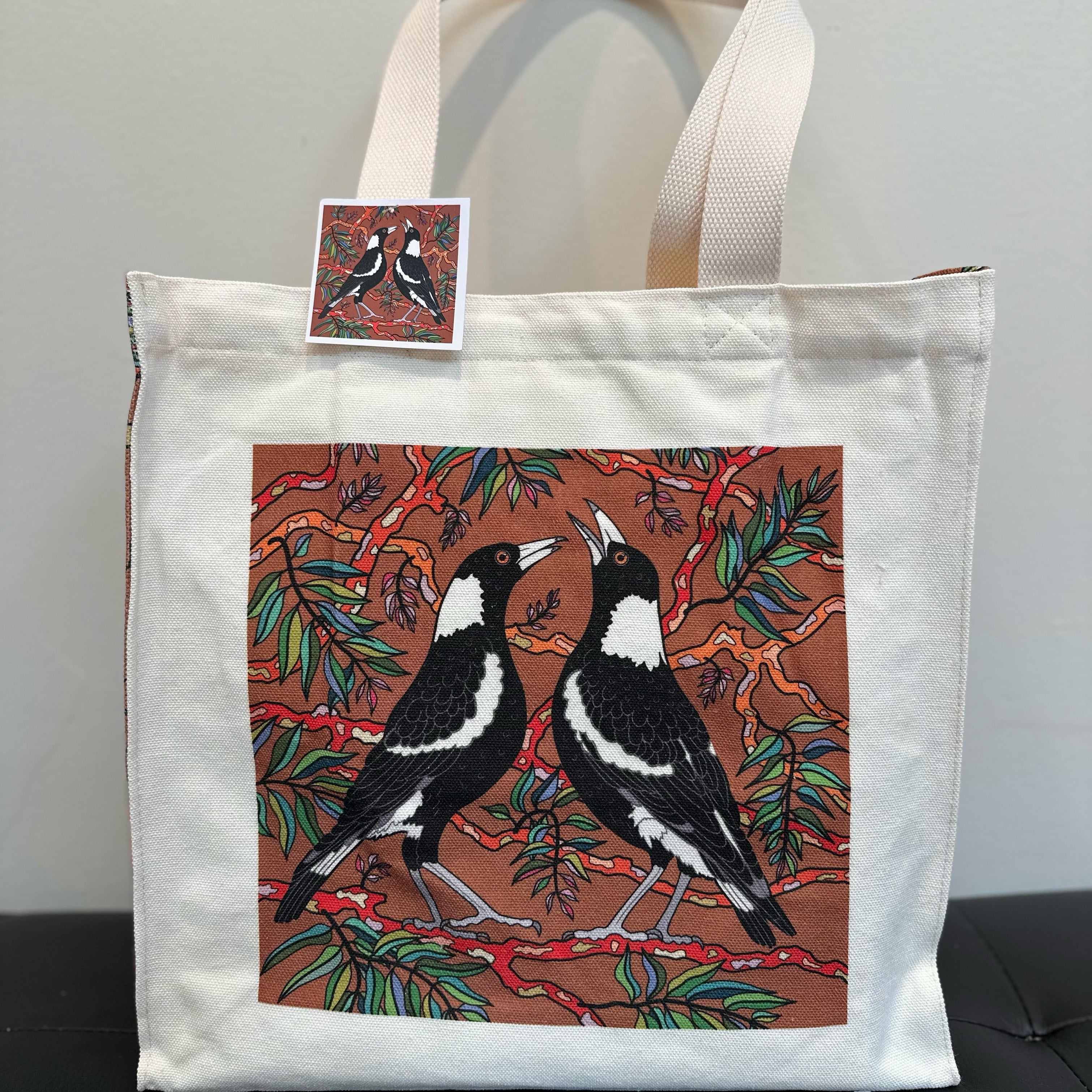 Magpies Canvas art tote bag - carry or over shoulder