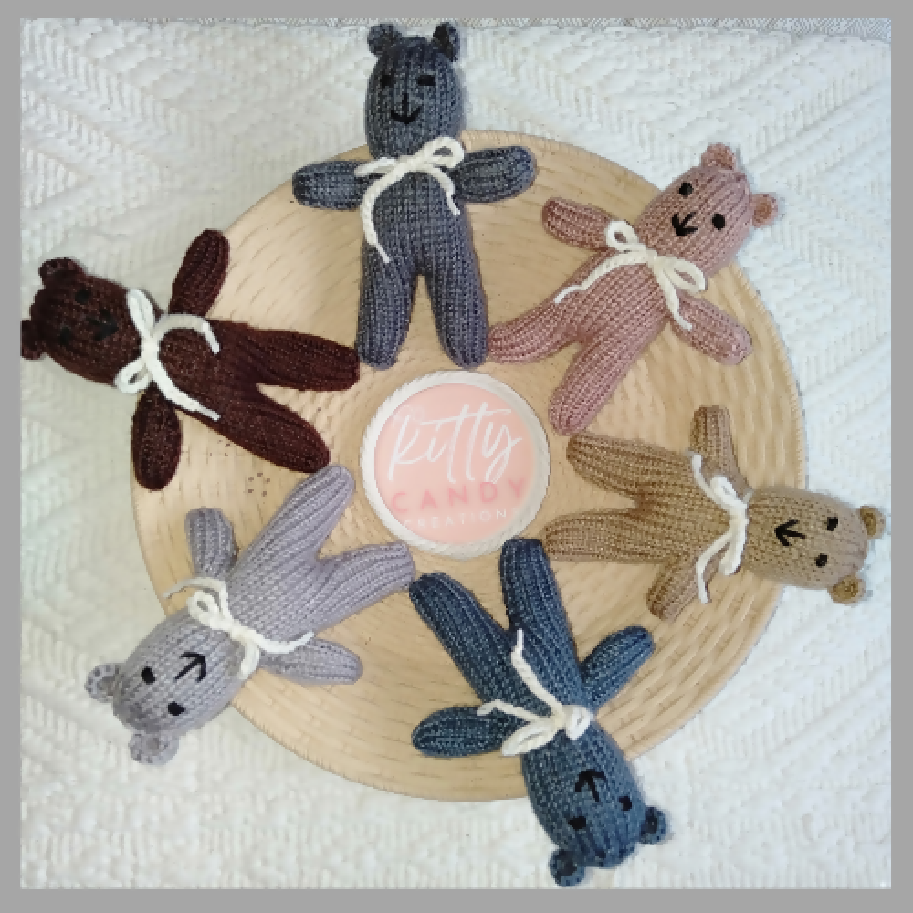 Handmade Little Knitted Teddy - (multiple colours)