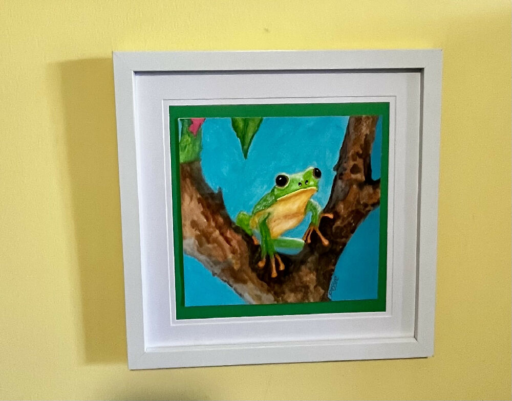 Green frog mixed media