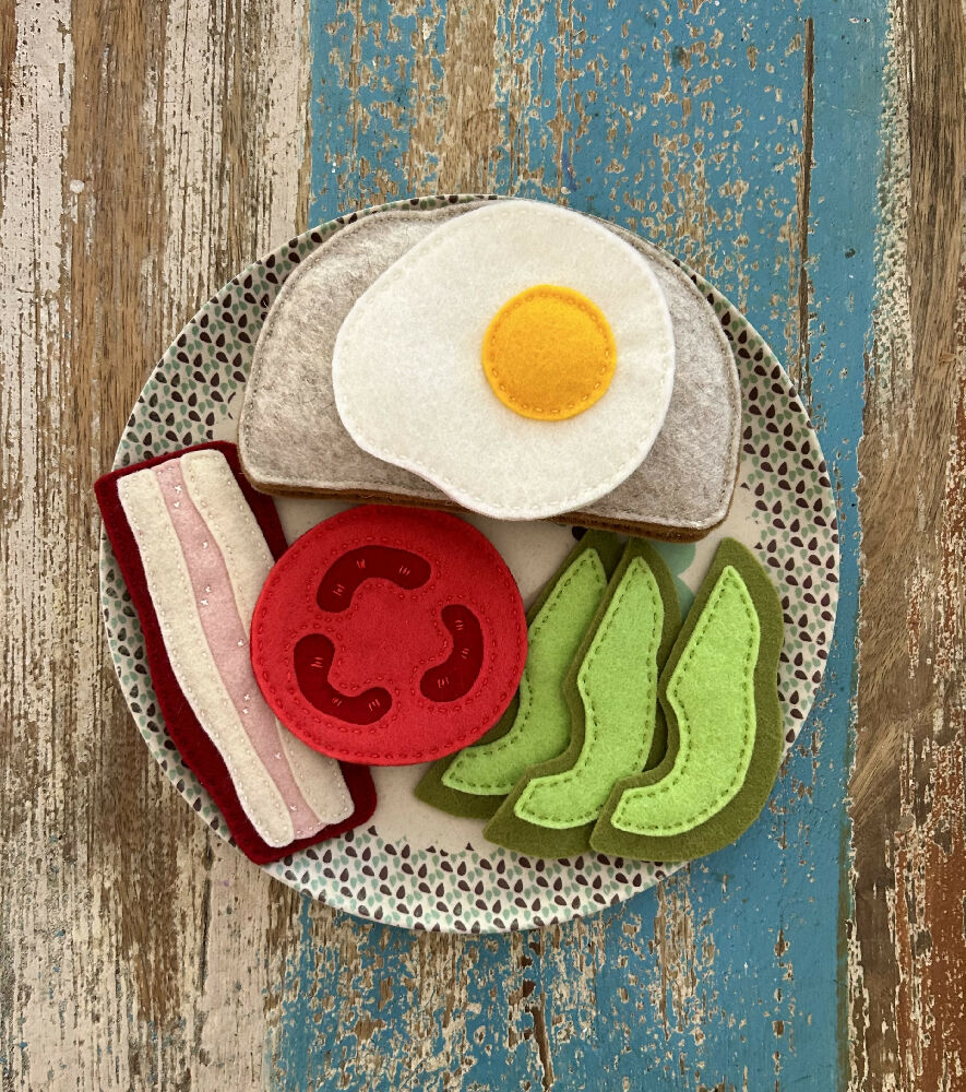 Felt play food, breakfast set with a tomato