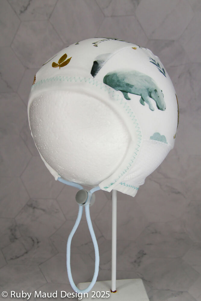 Hearing Aid Bonnet Pilot Cap - Zoo - White