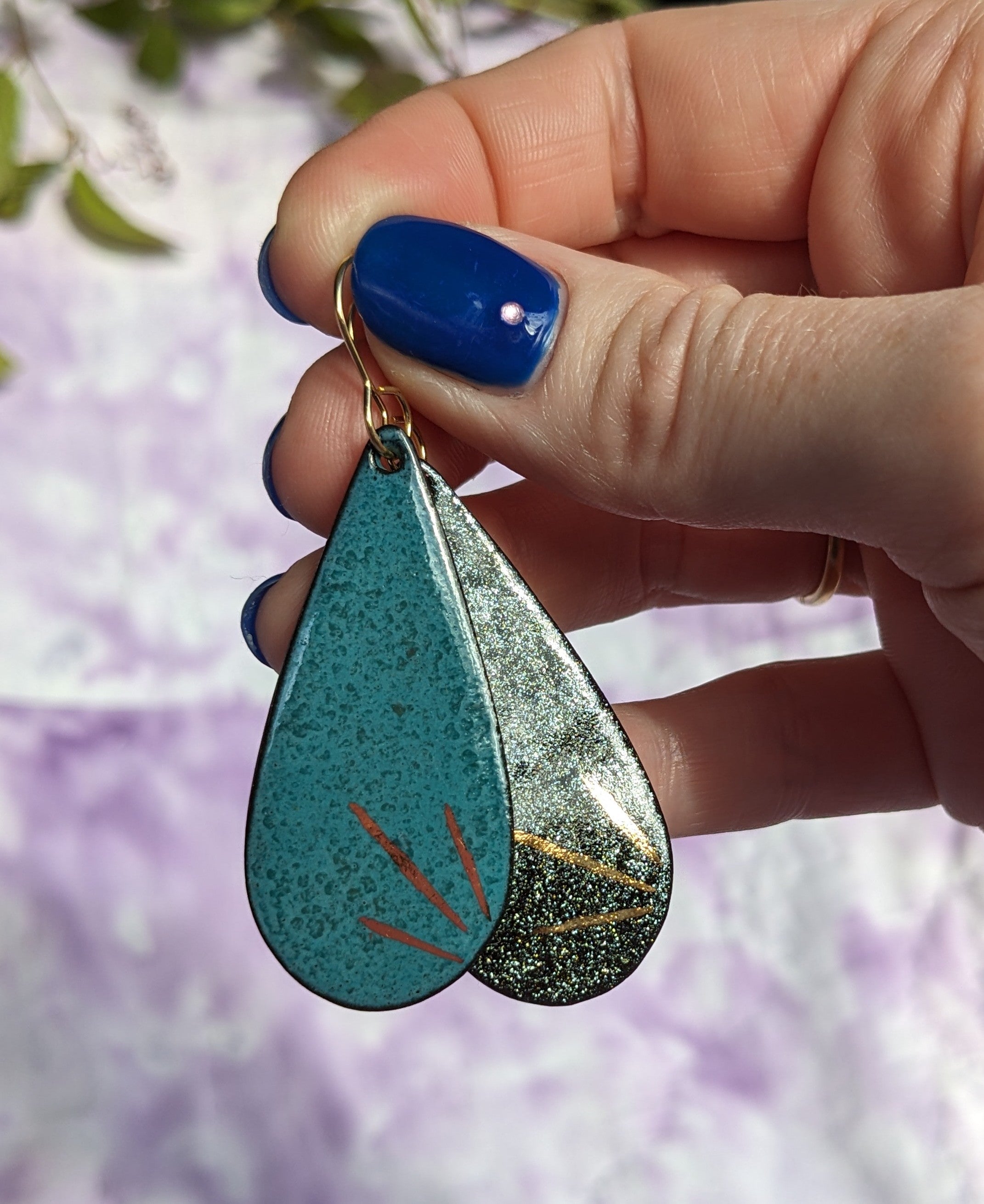Lightweight Ceramic Sisters Teardrop Earrings, Black, Blue, Green, Gol