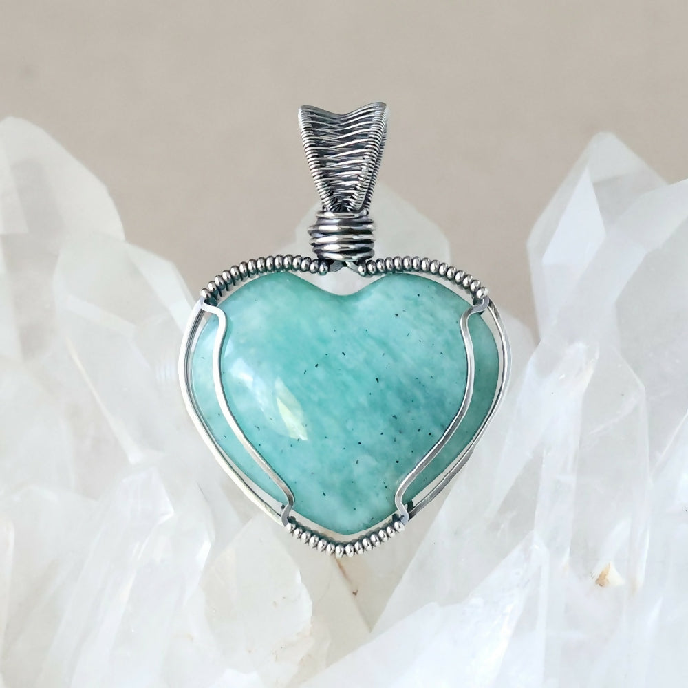Amazonite Heart Pendant - Handcrafted with Australian Made Sterling Si