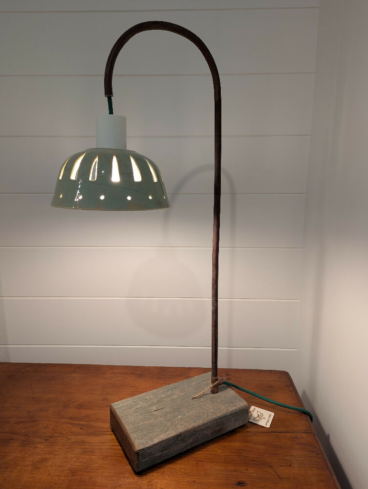 Rundle Copper Timber Lamp with Ceramic Pottery Shade - Handcrafted Art