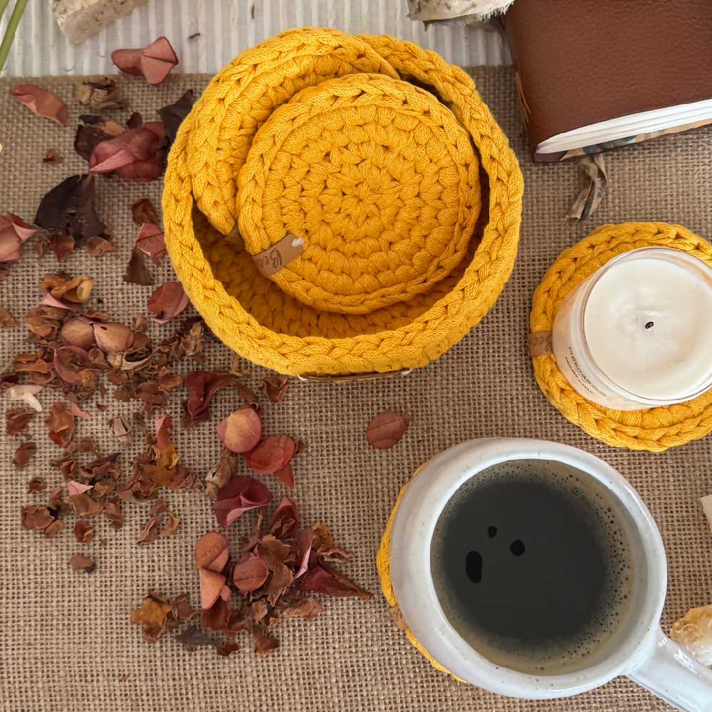 Eco Handmade Earth Coasters Basket Set for Ritual Space