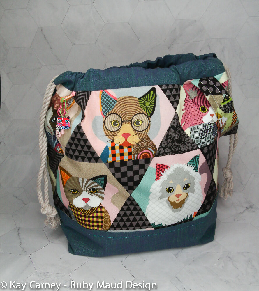 Large Knitting Project Bag -Cool Cats