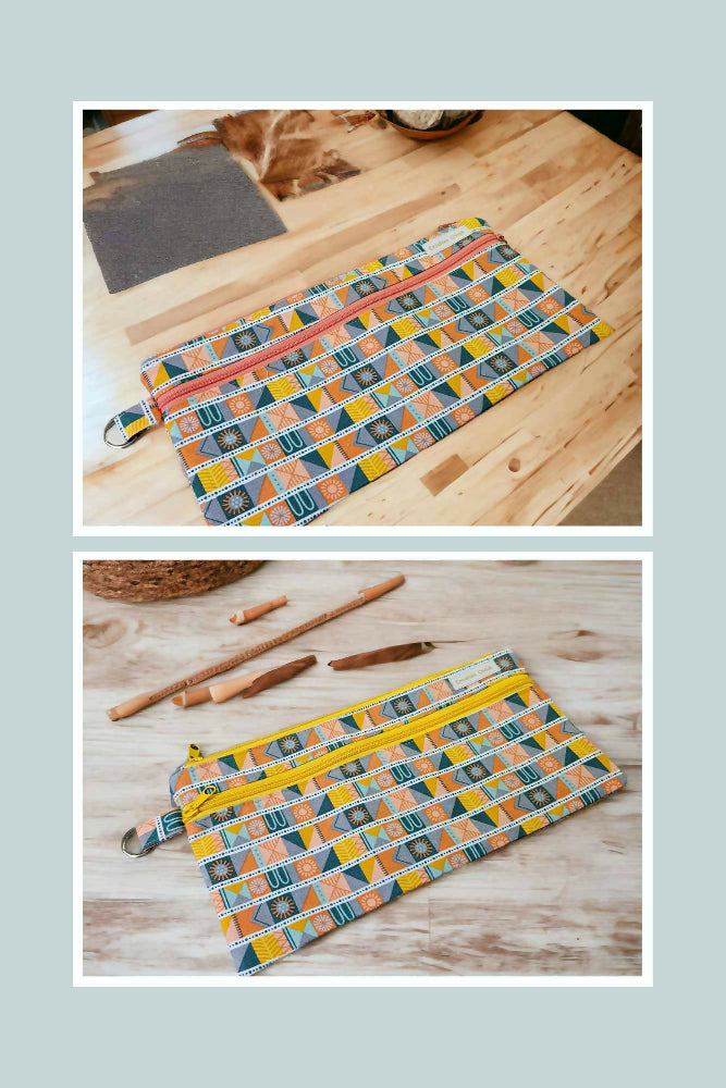 Handmade Symbols Coloured Double Zippered Pencil Case