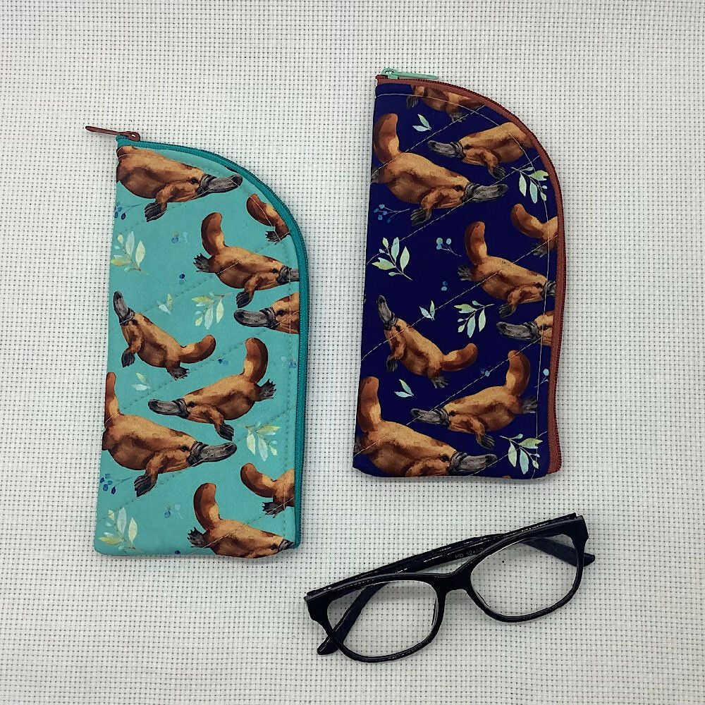 Australian platypus curved top zip pouch for glasses, phones, handbag