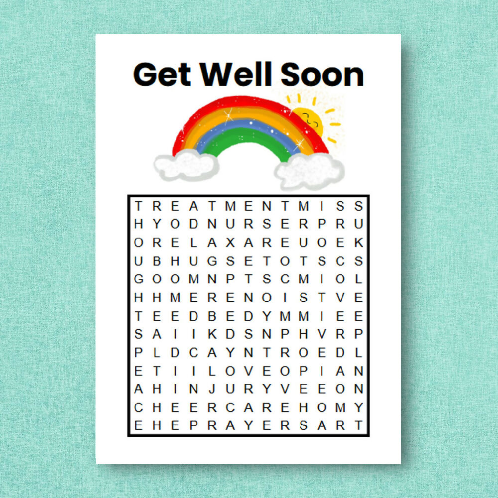 DIGITAL - Printable Get Well Card - WORD SEARCH Puzzle - PDF Download
