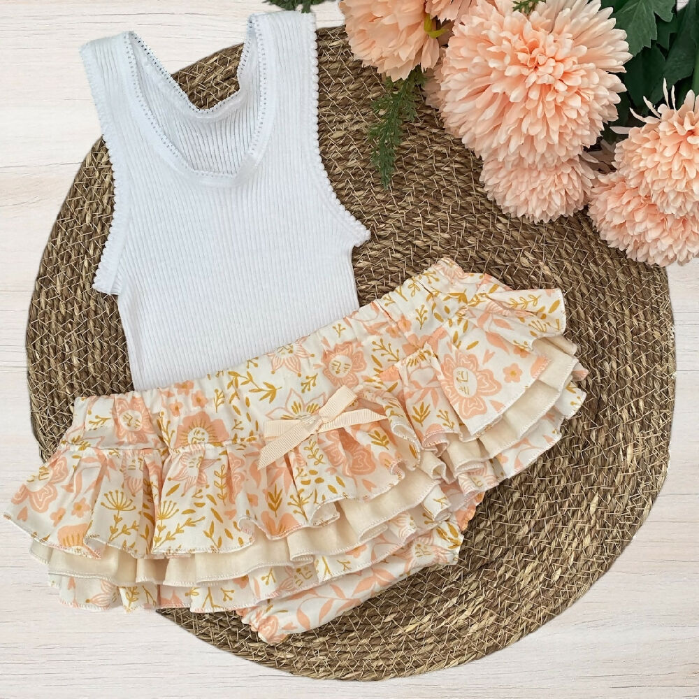 Ruffled Nappy Cover - Cream Floral