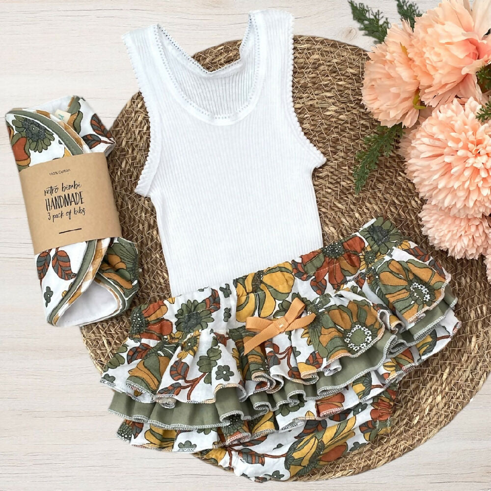 Ruffled Nappy Cover - Green Retro Floral