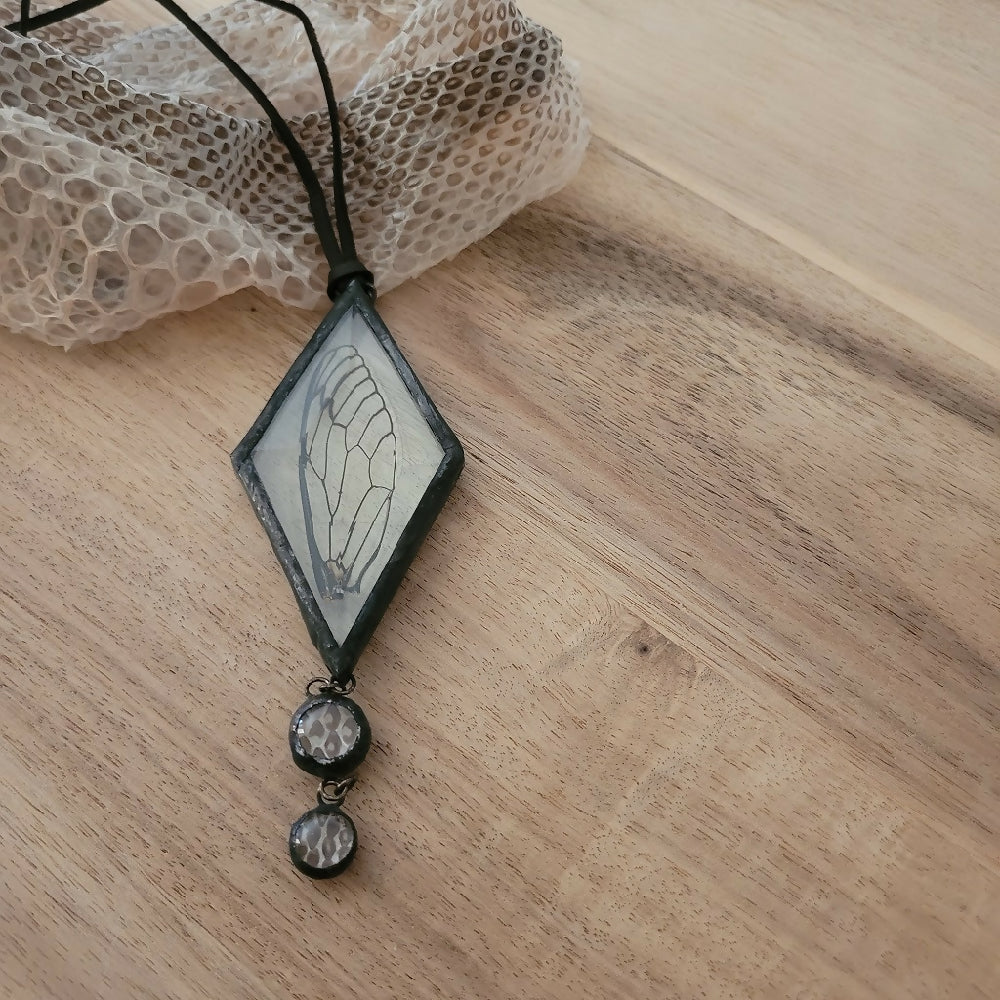 Cicada Wing + Diamond Python Flank - stained glass suncatcher