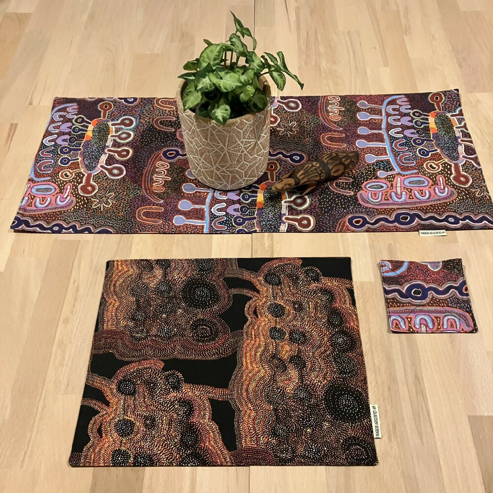 table-runner-handmade-Australian-aboriginal- Warlu black (long)