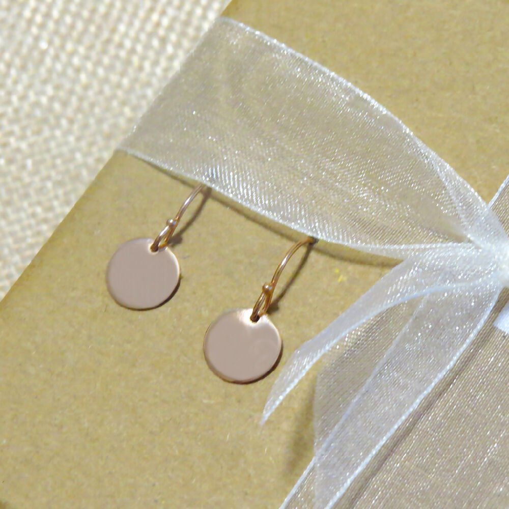 Dainty 14K Rose Gold-Fill Shiny Small Disc Earrings, Handmade, Circle