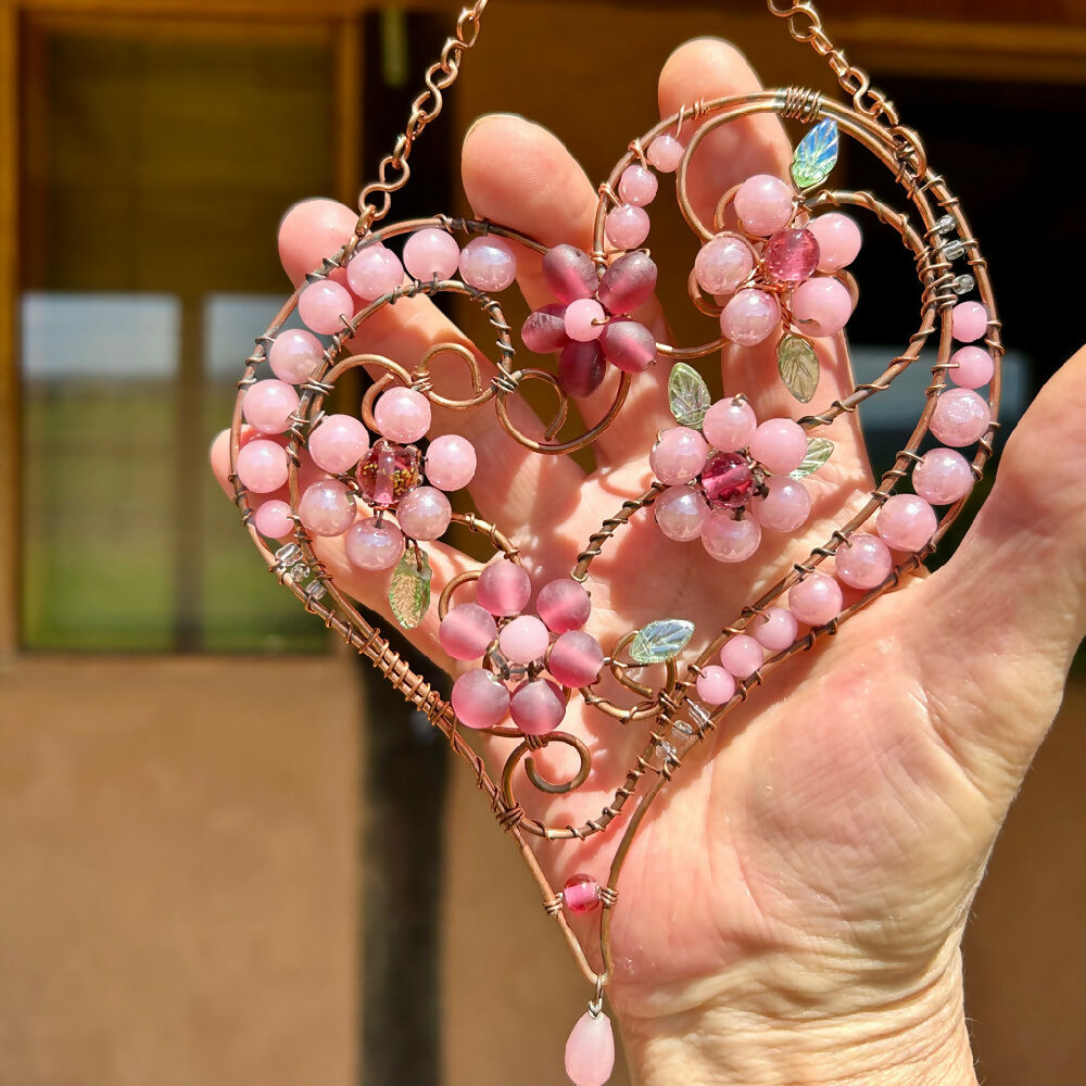 Glass Flower Heart Wall/window-hanger