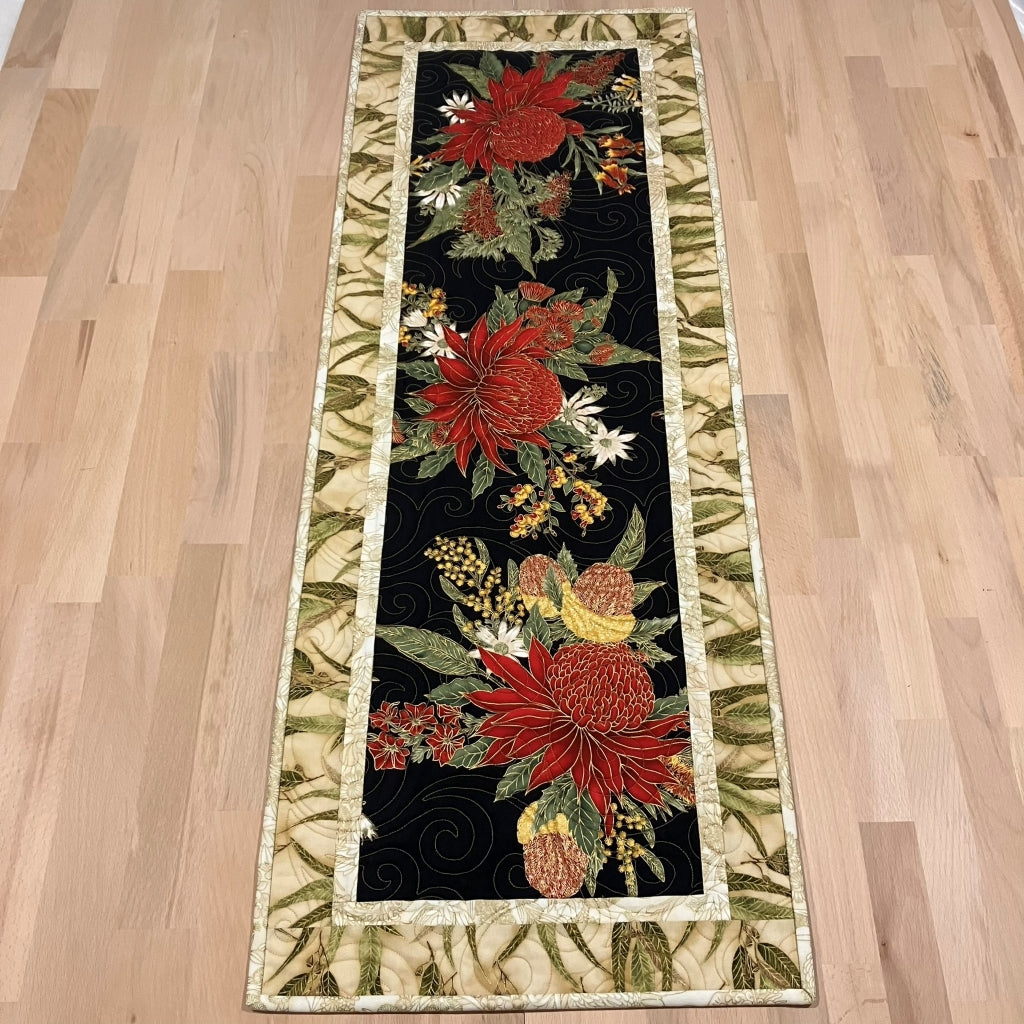 table runner quilted Australian native - waratah