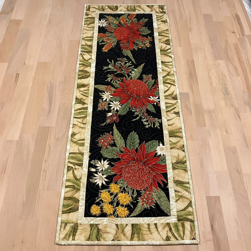 table runner quilted Australian native - waratah