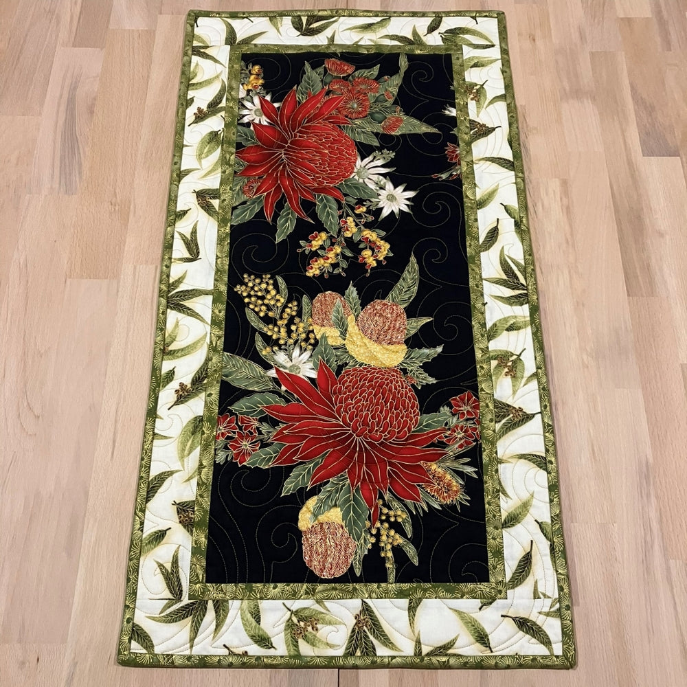 table runner quilted Australian native - waratah