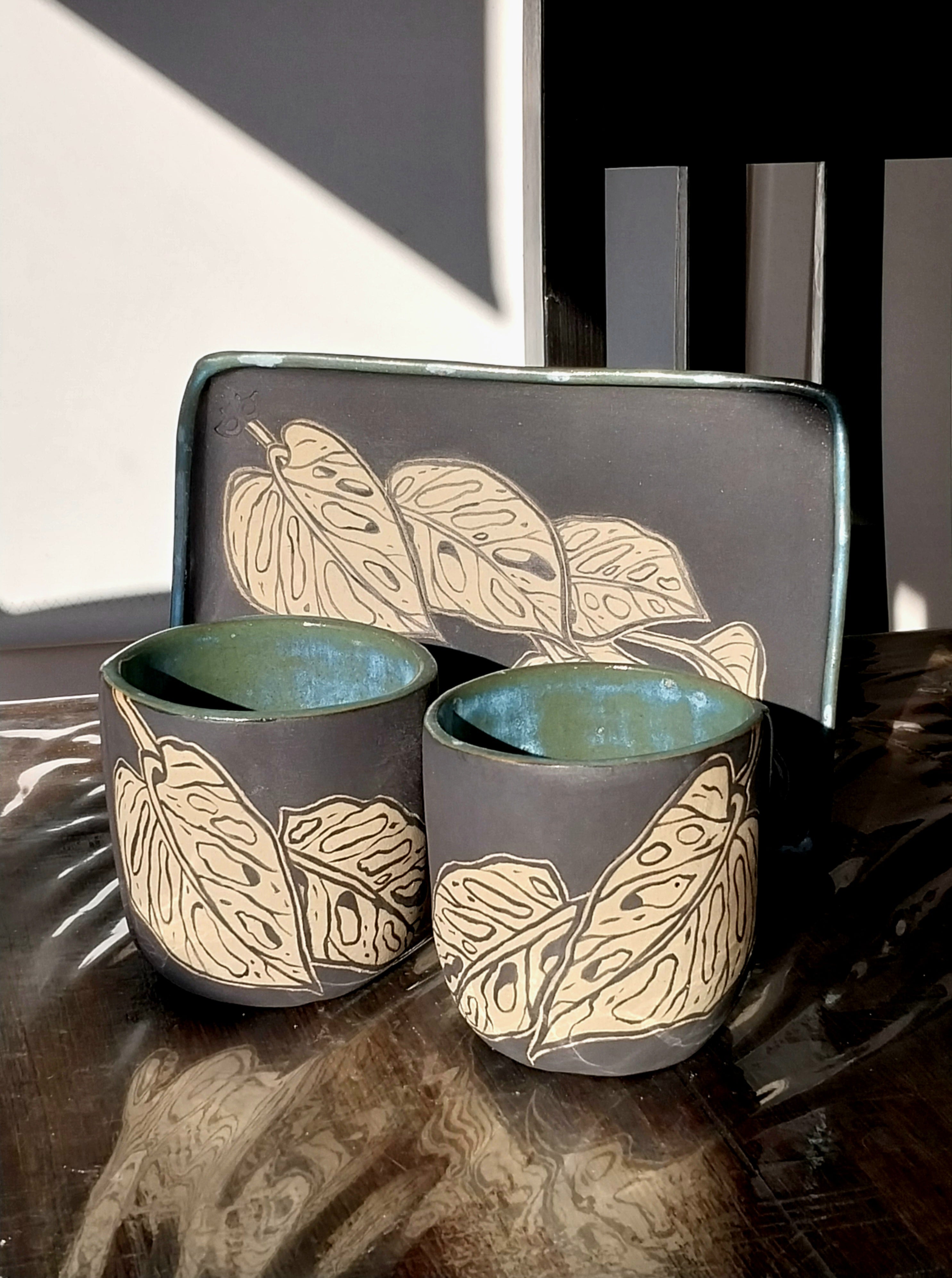 Hug Mug Set - handmade set of 2 mugs plus tray