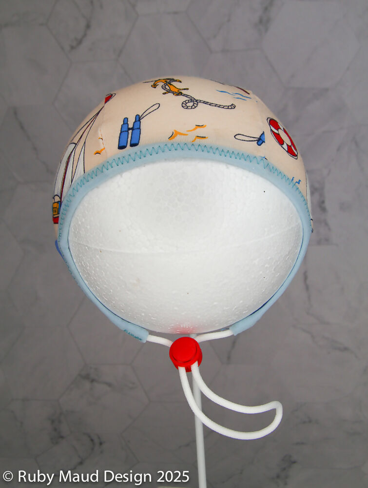 Hearing Aid Bonnet Pilot Cap - Sail Boats