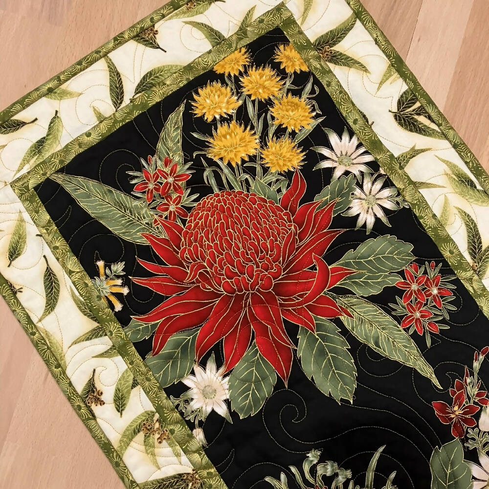 table runner table runner quilted Australian native - waratah