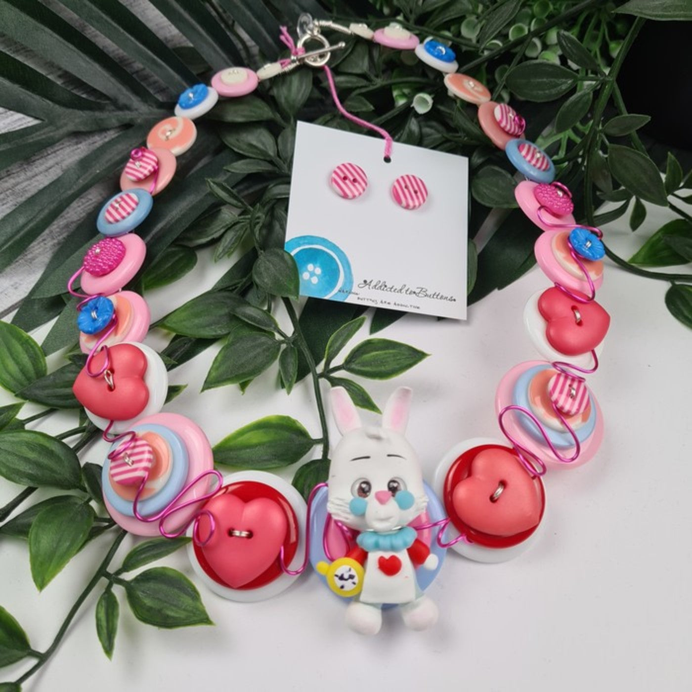 Button Necklace White Rabbit in Land of Wonder Jewellery