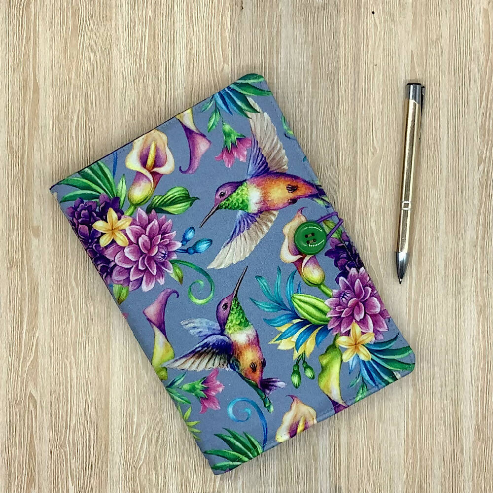 Hummingbirds refillable A5 fabric notebook cover gift set - Incl. book