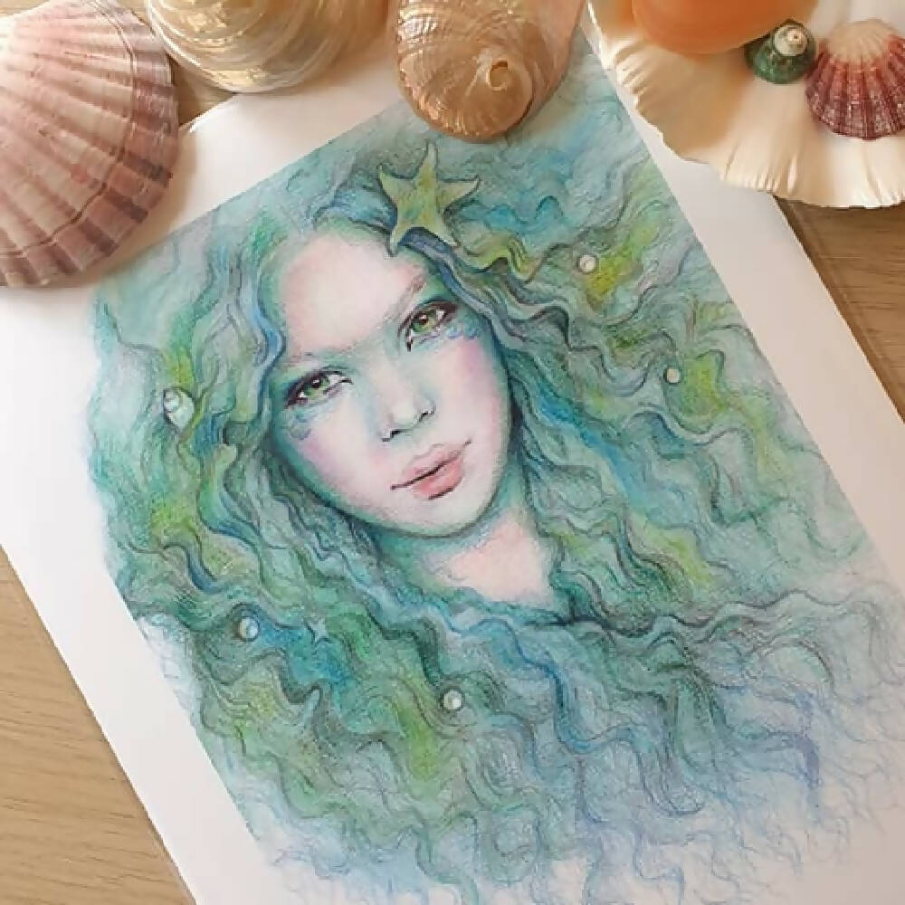 PRINT From The Sea Mermaid Art Colour Pencil Drawing - 8x10 inch