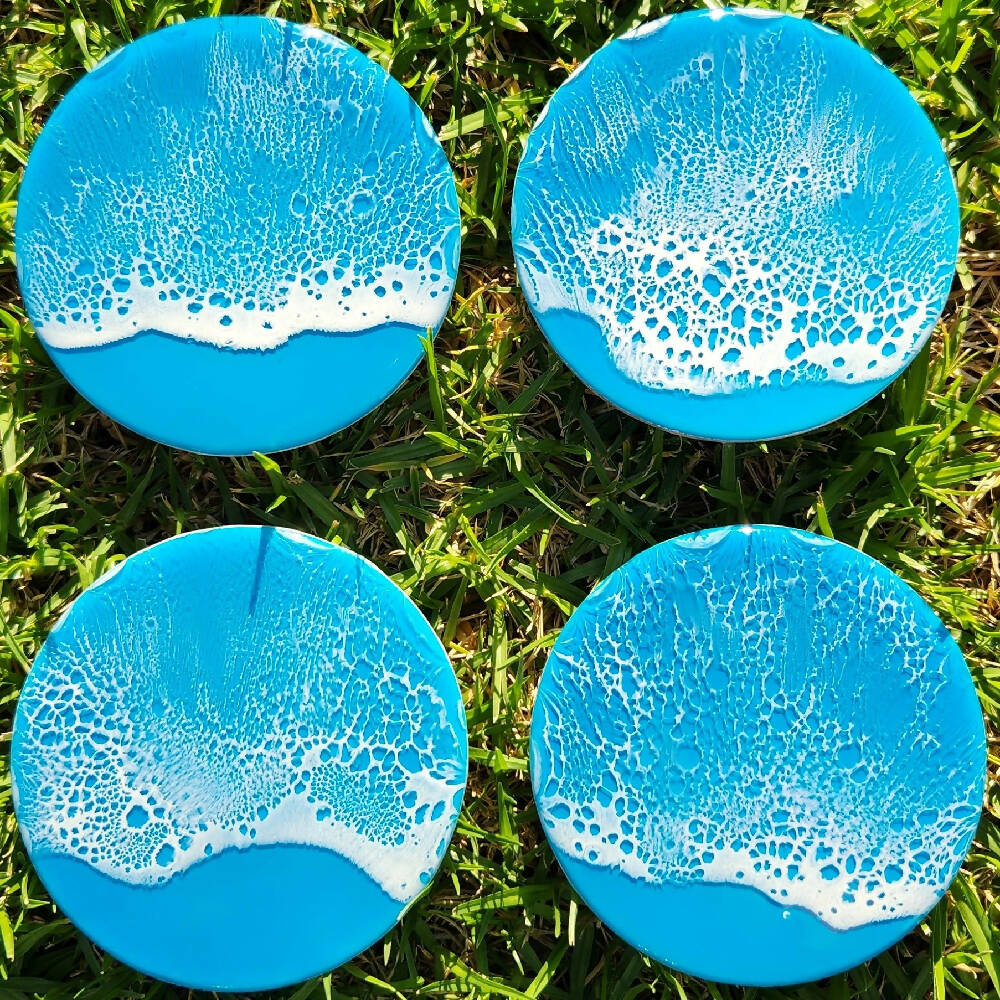 Blue Resin Wave Coasters (Set of 4)