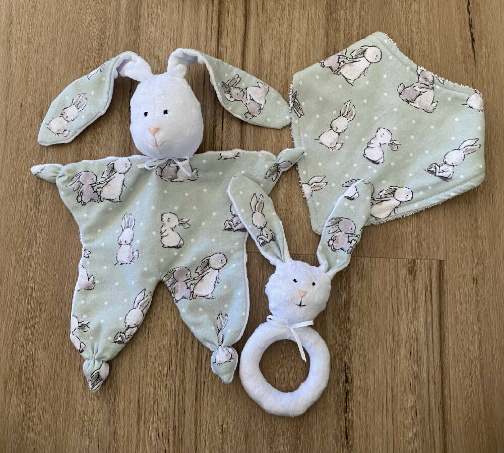 Baby Bunny Comforter, Bib & Bunny Rattle Set