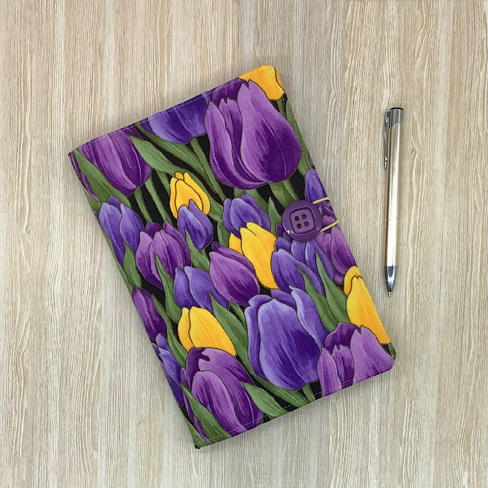 Purple Tulips refillable A5 fabric notebook cover gift set - Incl. boo