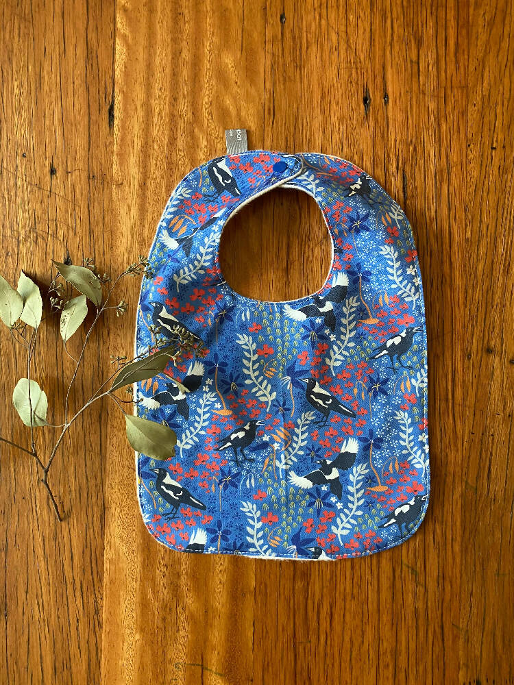 bib - blue magpies / organic cotton hemp fleecy / baby toddler